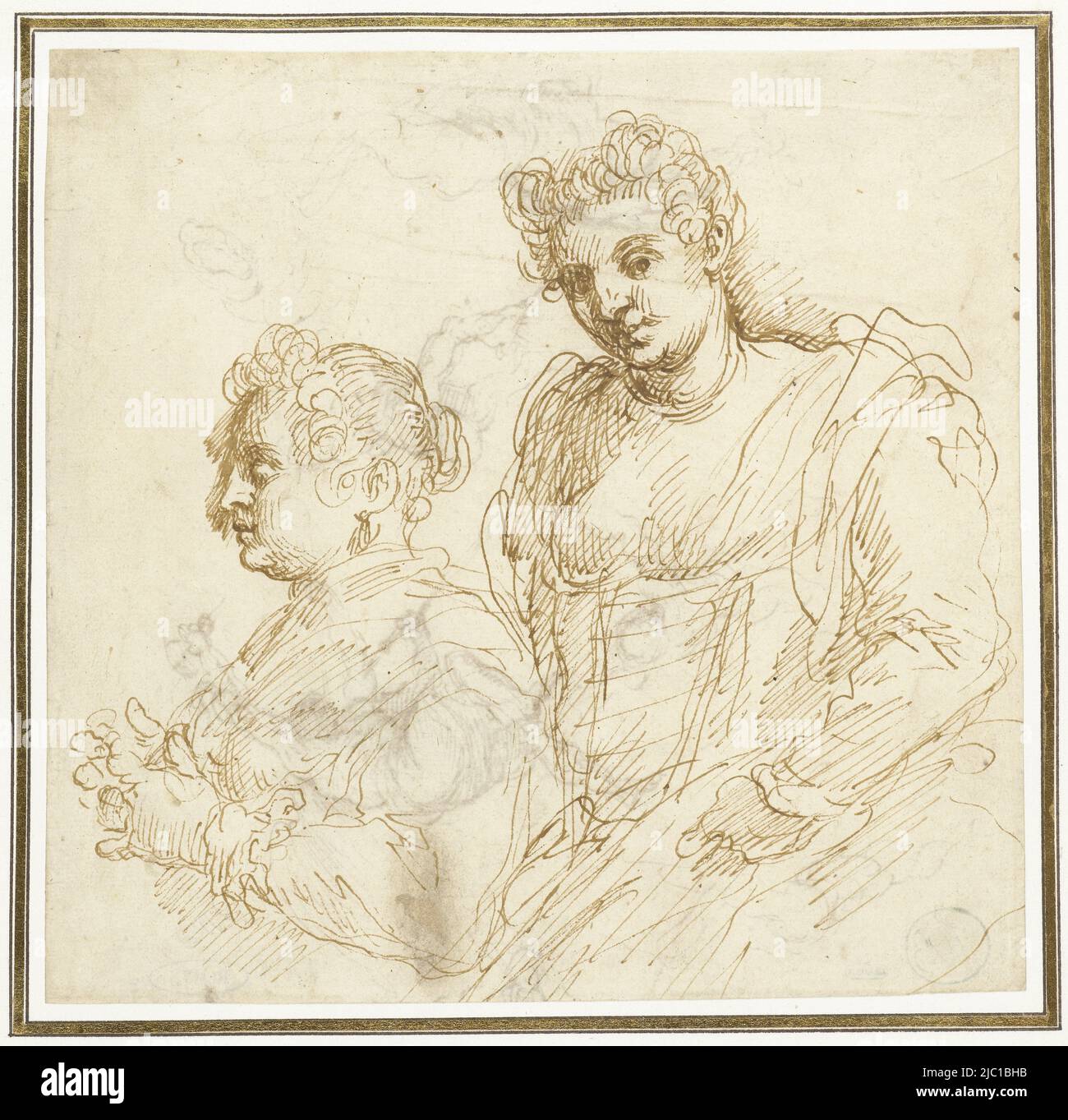 Floating figures, one of them as an angel with miskelk, trumpet and ...