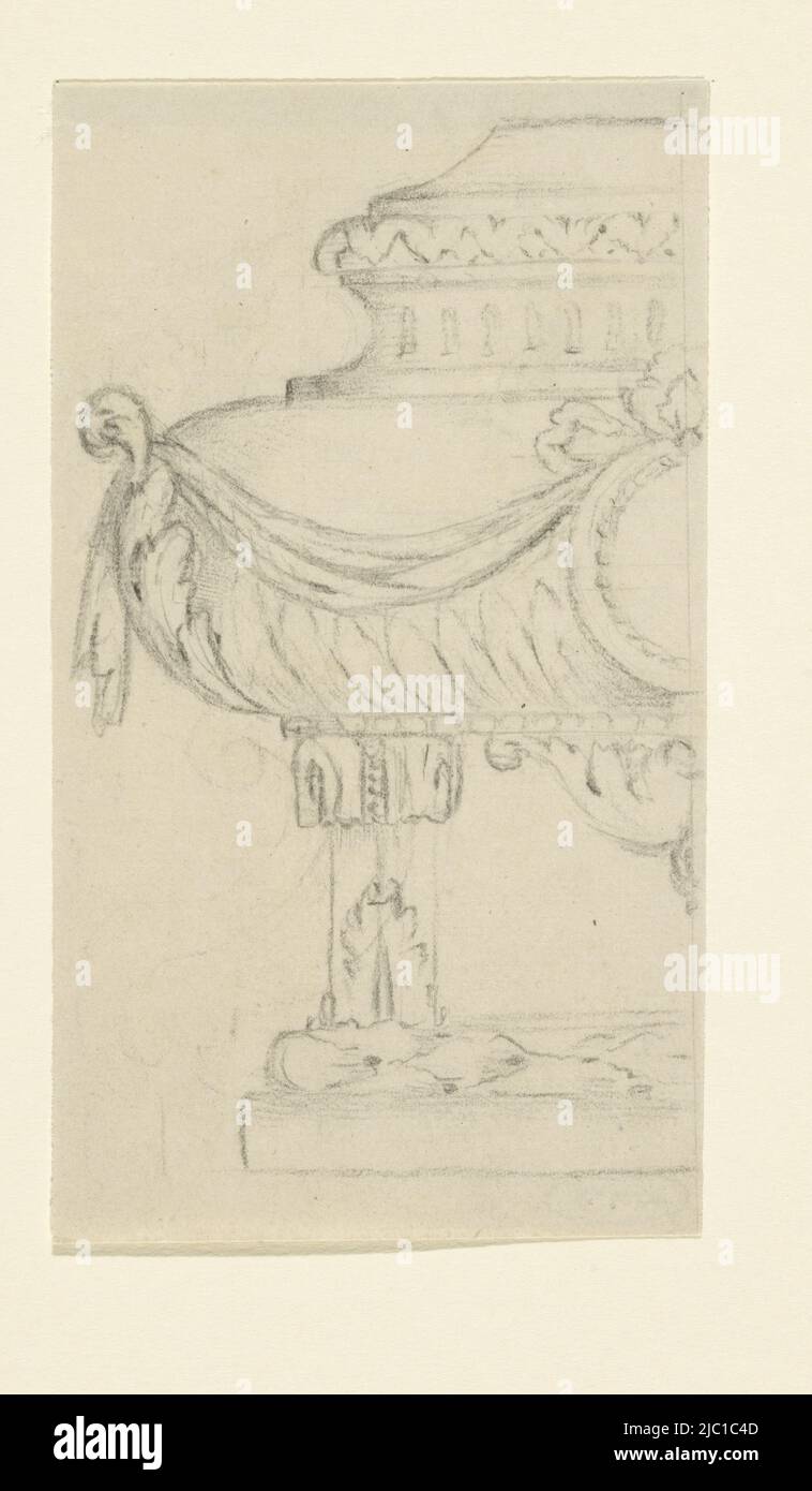 A funerary monument with cherubs and on top a cross with Christ ...