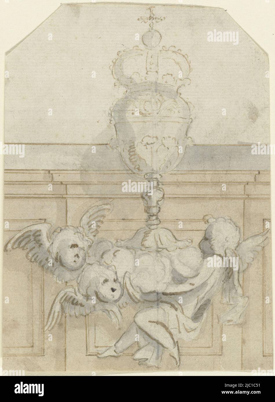 A putto and cherubs with a spectacle cup with king's crown, putto and ...