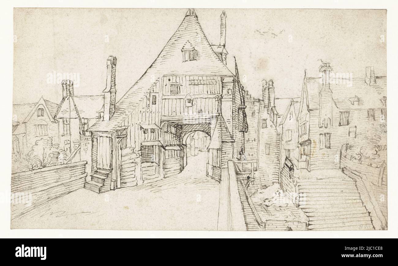 City gate, draughtsman: anonymous, Low Countries, 1590 - 1599, paper ...