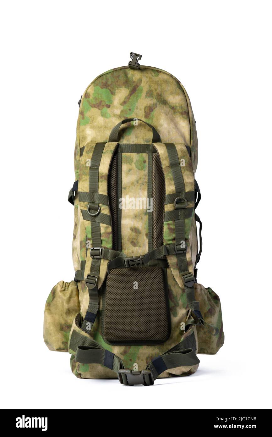 Military backpack isolated on a white background Stock Photo - Alamy