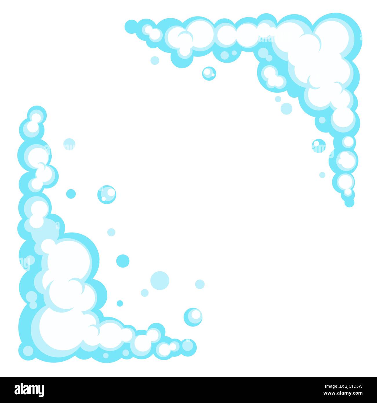 Cartoon soap foam set with bubbles. Light blue suds of bath, shampoo ...