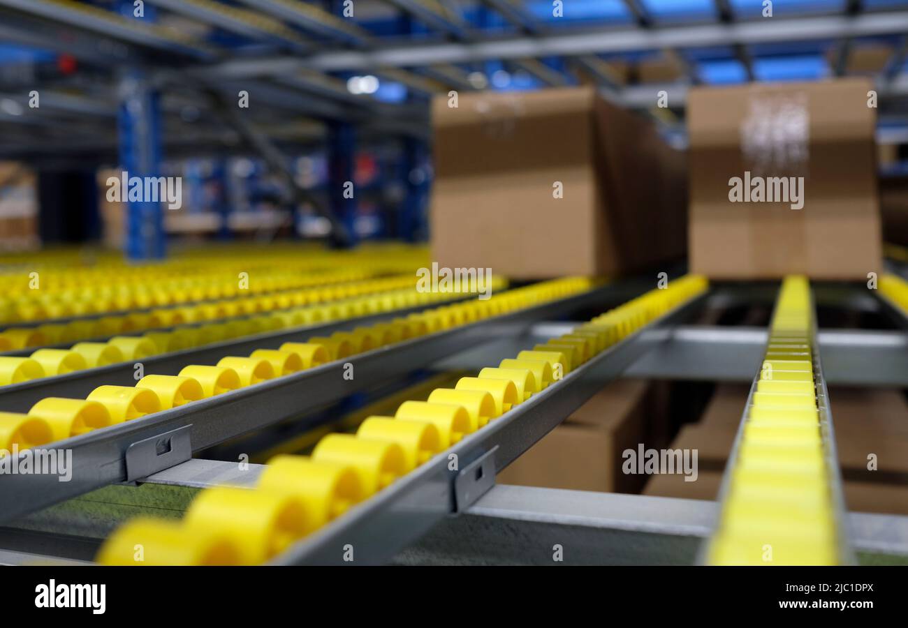 Selective focus inside a logistics and distribution center Stock Photo ...