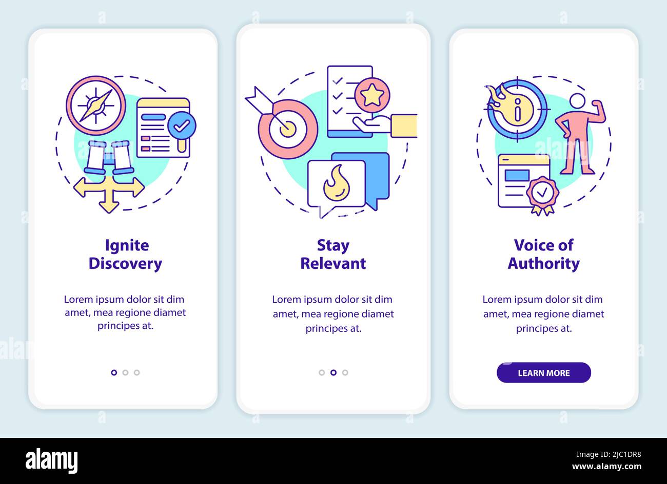 Search engine optimization pillars onboarding mobile app screen Stock ...