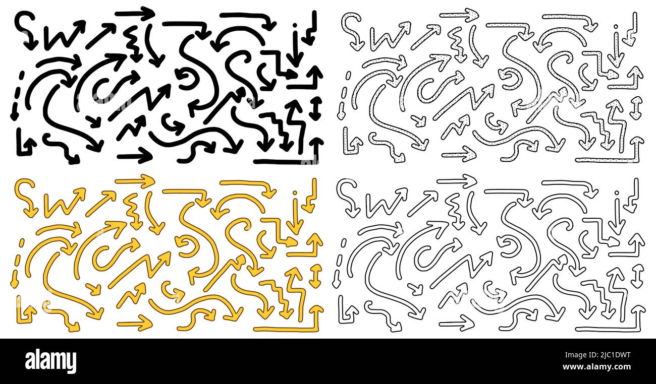 Vector set of doodle style arrows isolated on white background. Cartoon ...