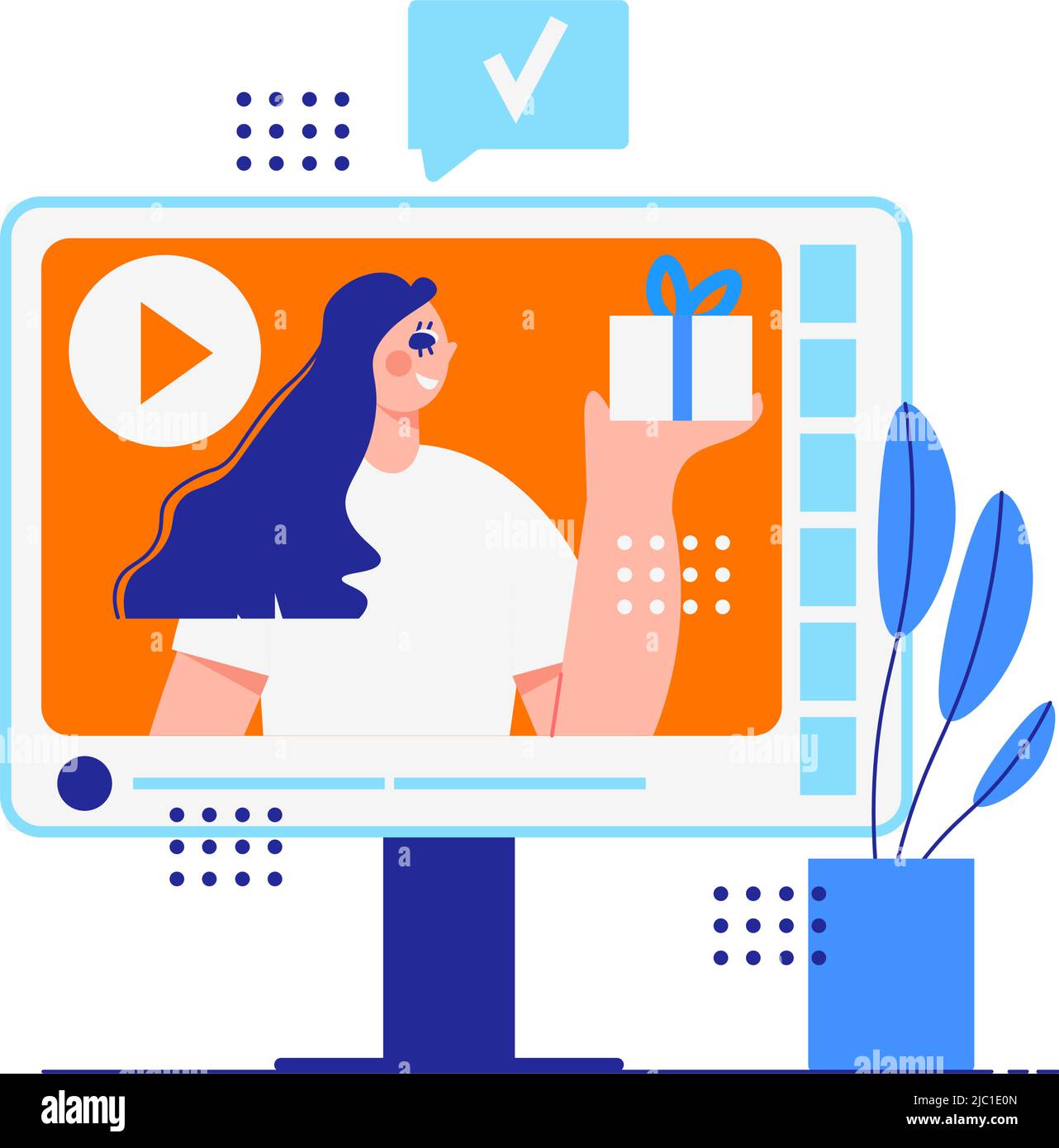 Influencer marketing flat composition with woman promoting product on ...