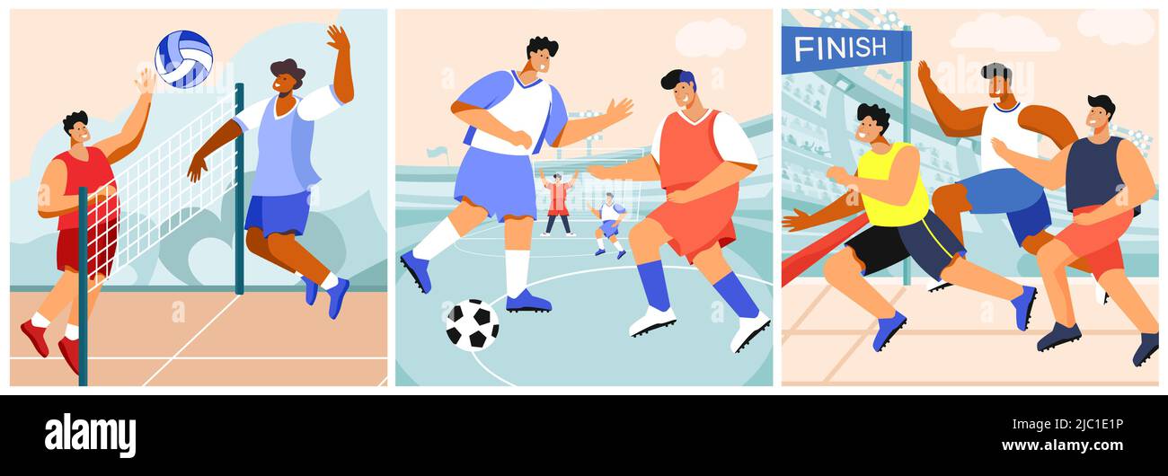 Sports stadium set of square compositions with outdoor landscapes and ...