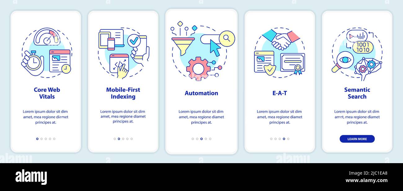 Search engine optimization concepts onboarding mobile app screen Stock ...
