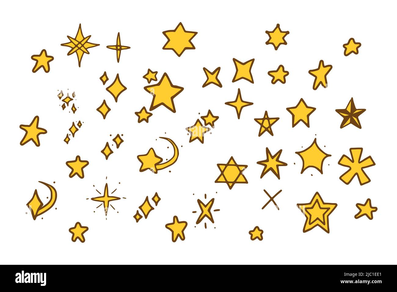 Vector set of stars in doodle style isolated on white background ...