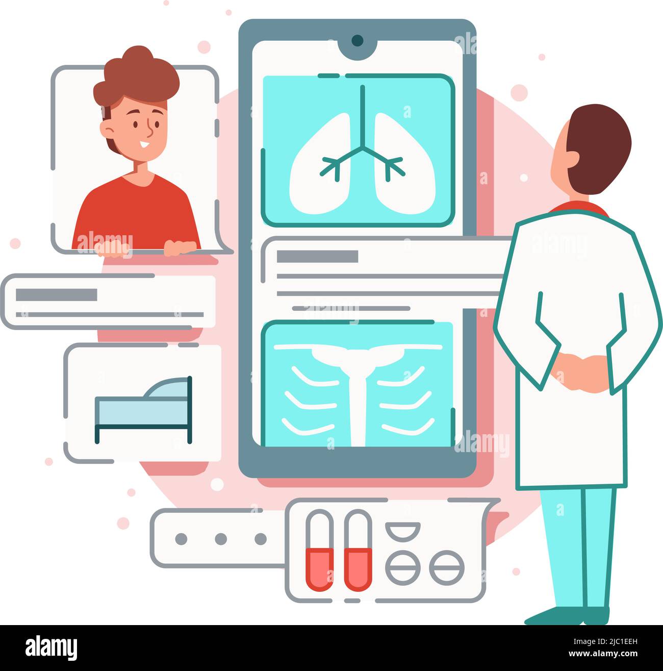 Online medicine flat composition with characters of doctor and patient ...