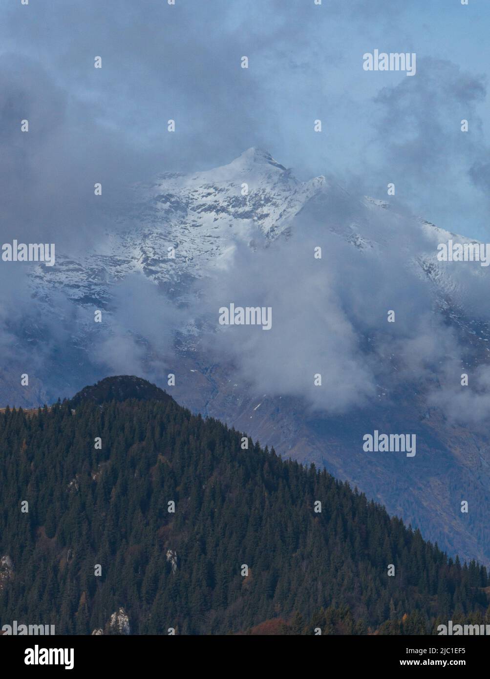 Val Seriana, its peaks, woods and autumnal landscape during an October ...