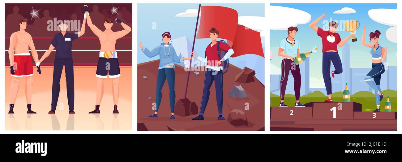 Winner flat set of square compositions with boxing ring mountain peak ...