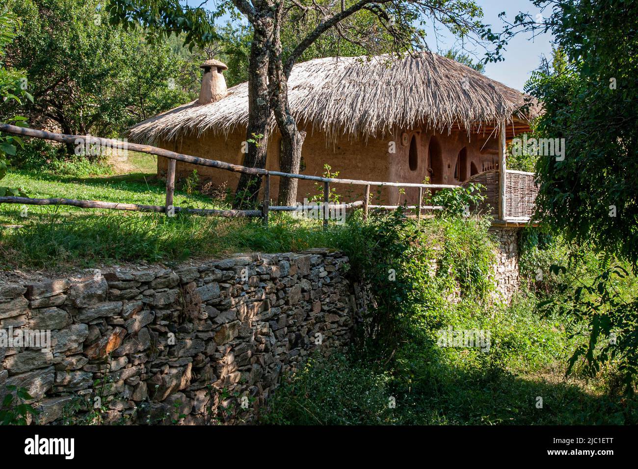 Leshten village, traditional architecture, unique clay house, thatch ...