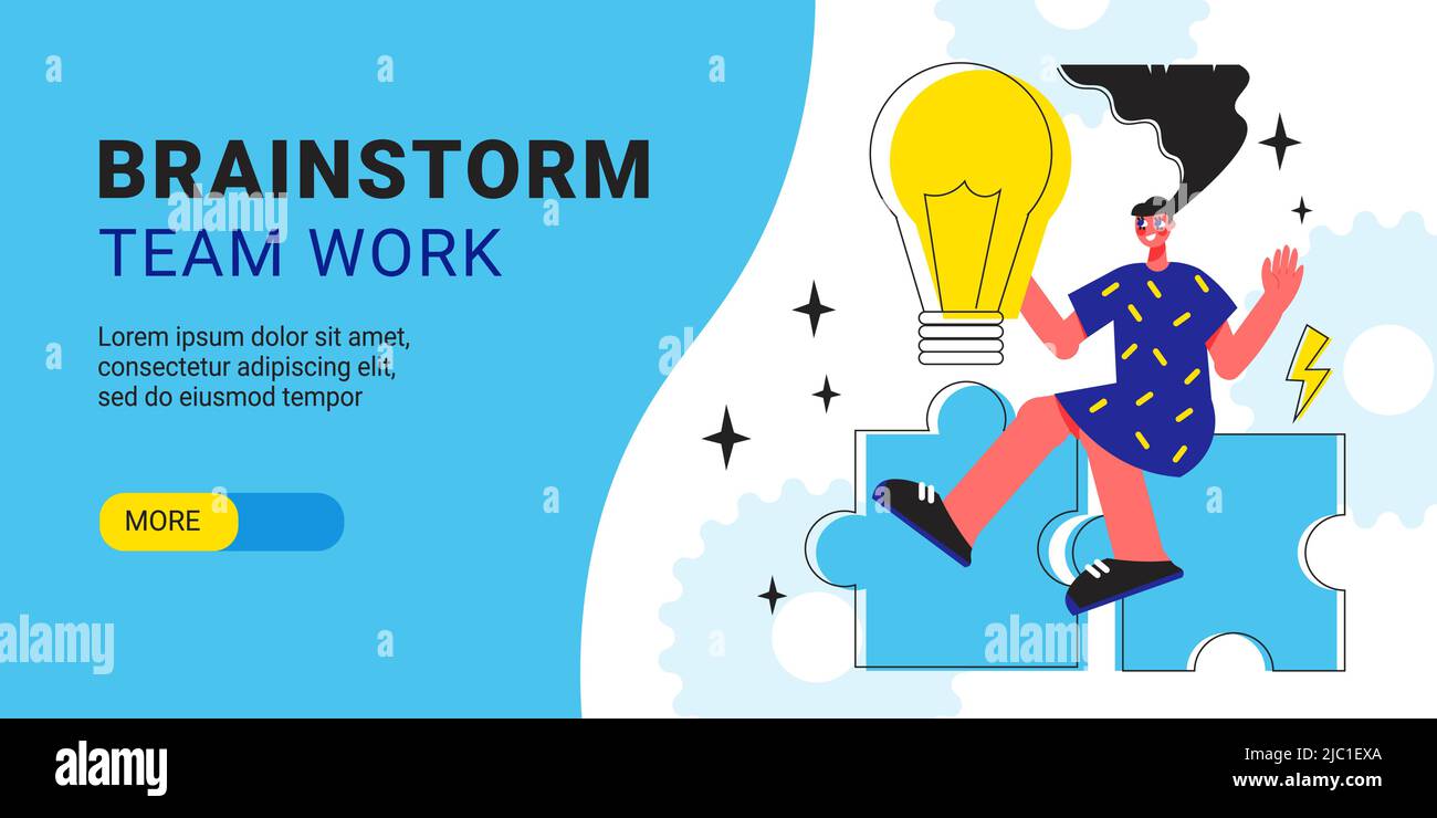 Brainstorm team work horizontal banner with creative young girl puzzle ...