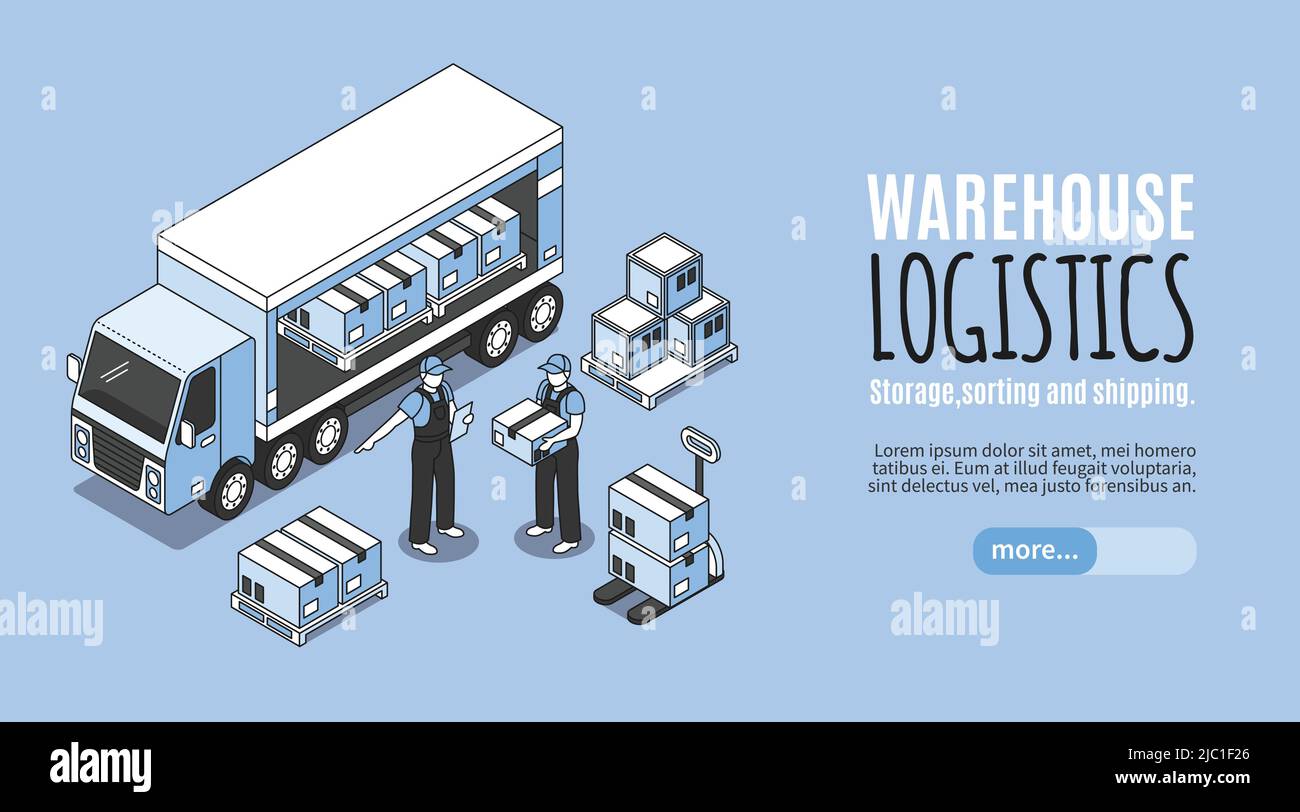 Isometric logistics horizontal banner with image of truck being ...