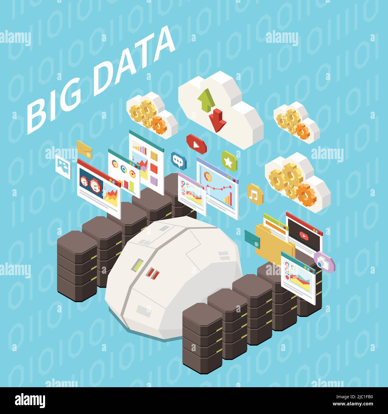 Artificial intelligence isometric composition with view of data tank ...