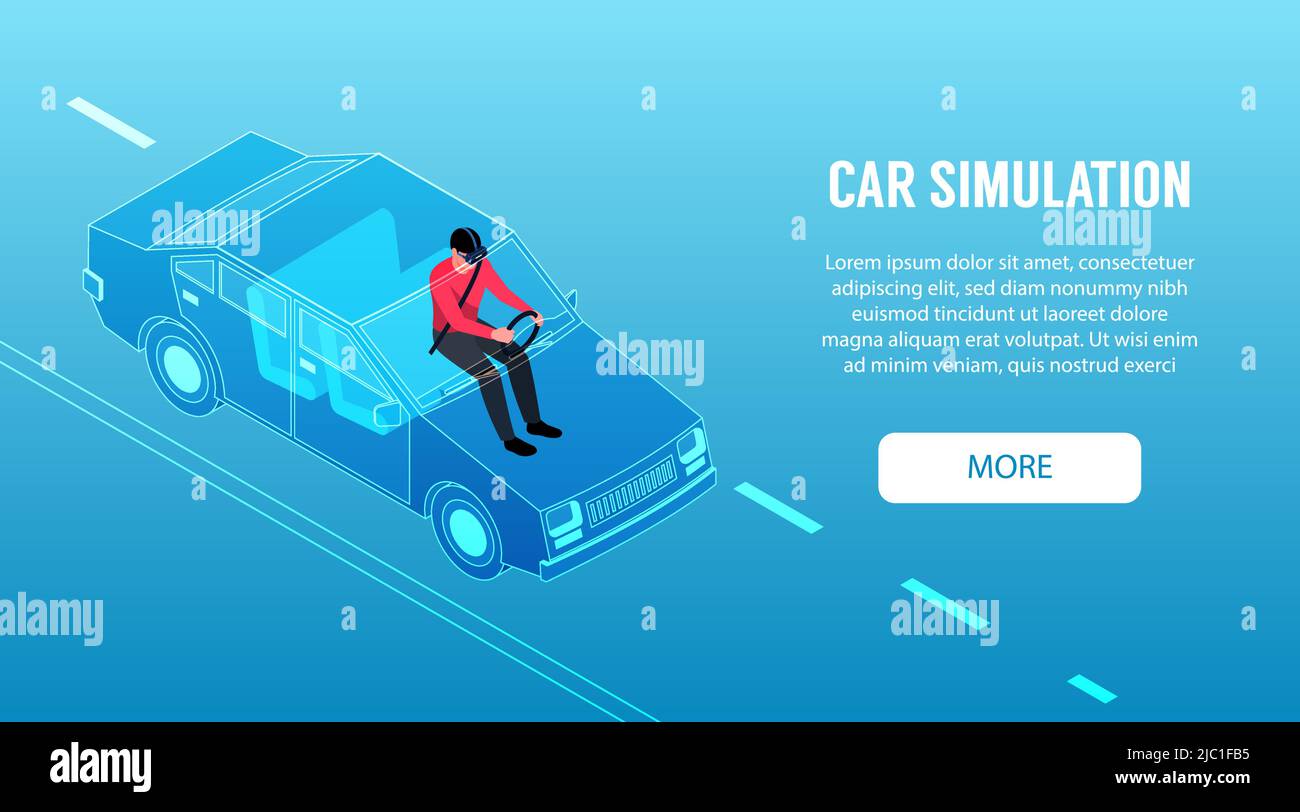 Virtual reality isometric horizontal banner with man using car driving ...