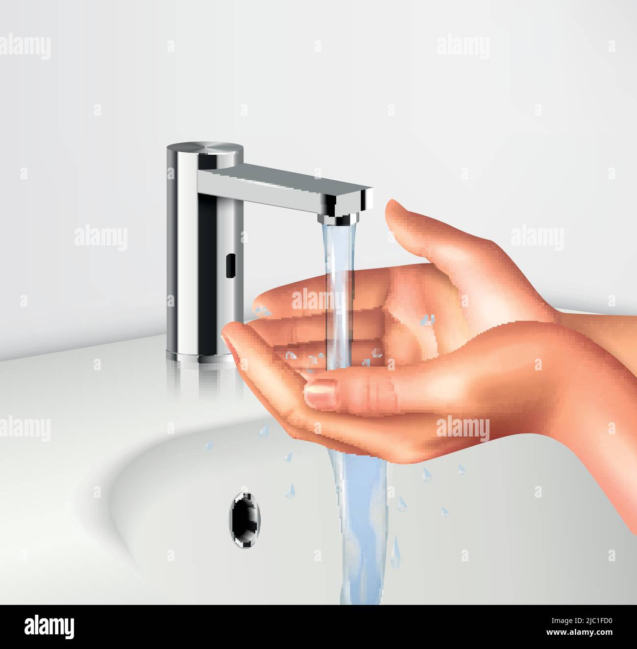 Personal hygiene realistic background with washing hands in sink under ...