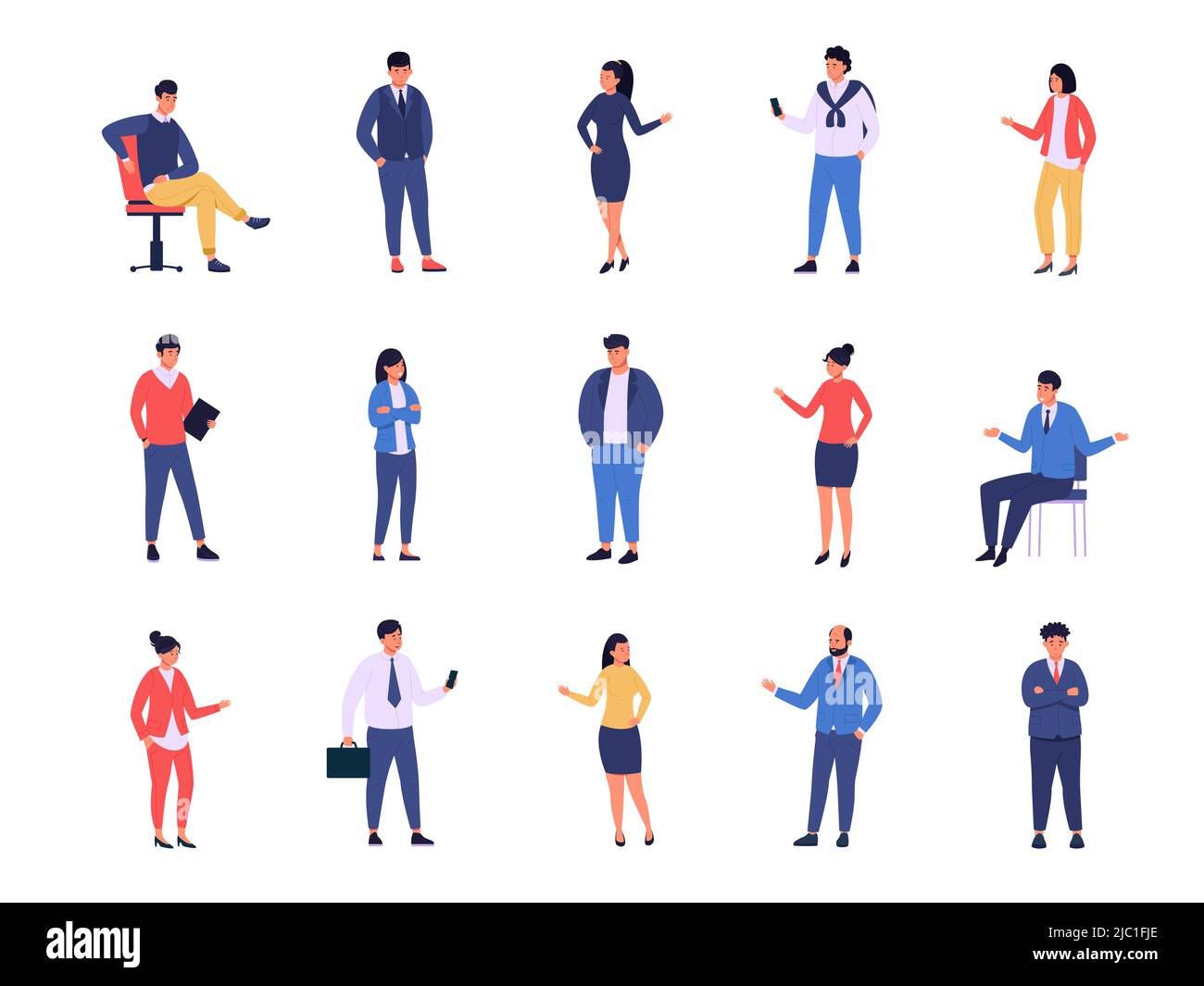 Business people. Cartoon characters standing in relaxed poses wearing ...