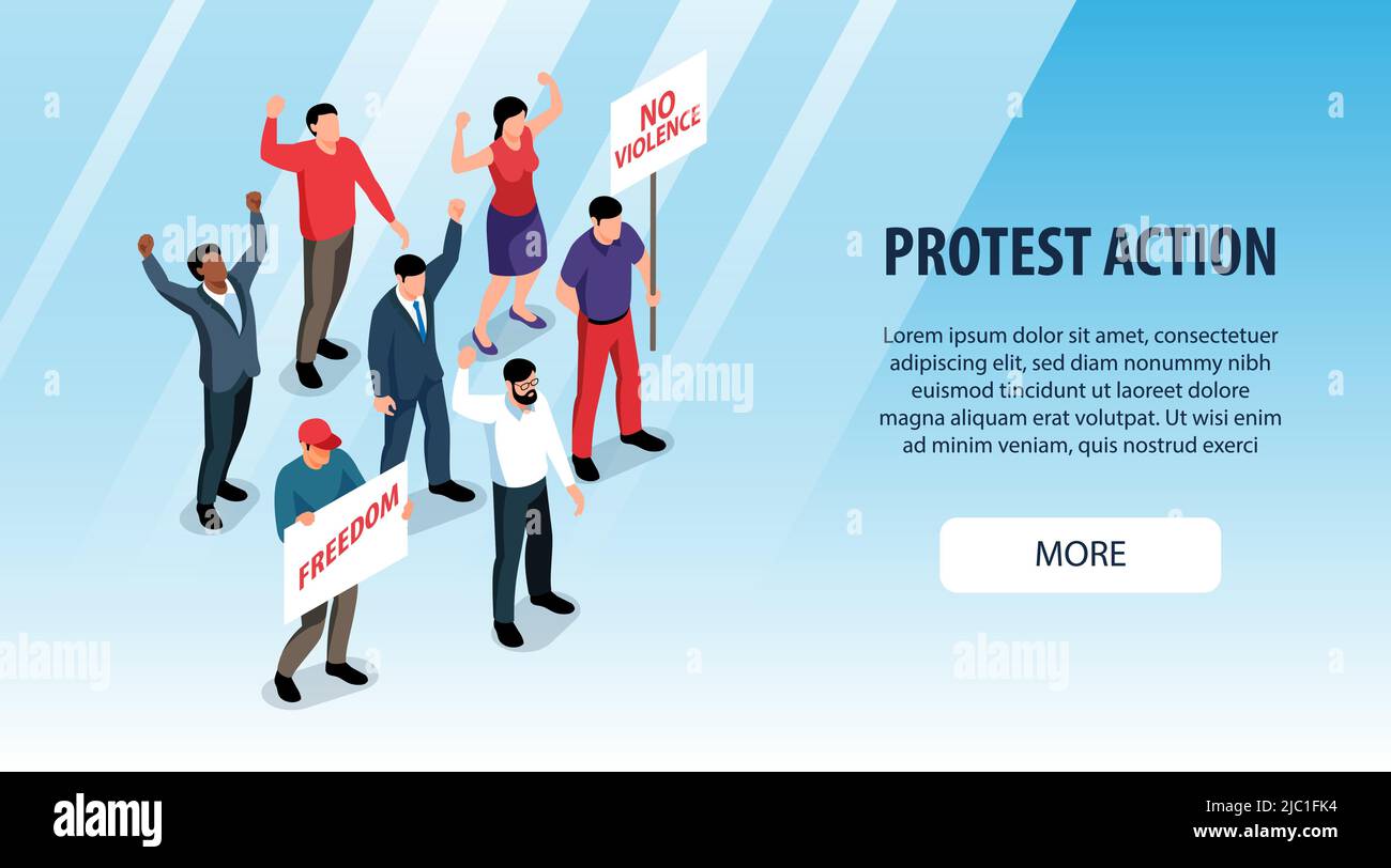 Protest action horizontal banner with protesters holding posters asking ...