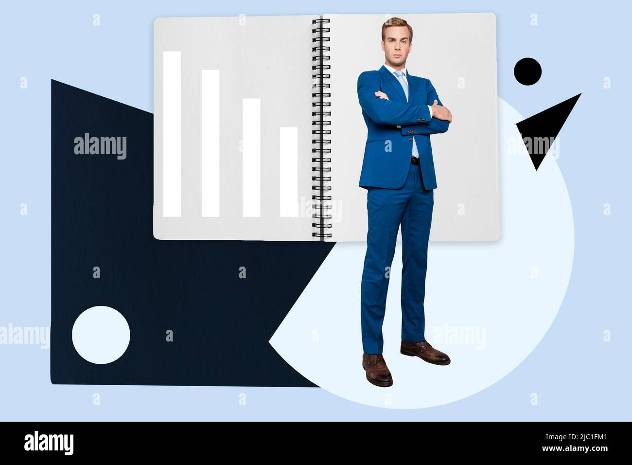 Creative retro 3d magazine collage of serious guy arms folded showing ...