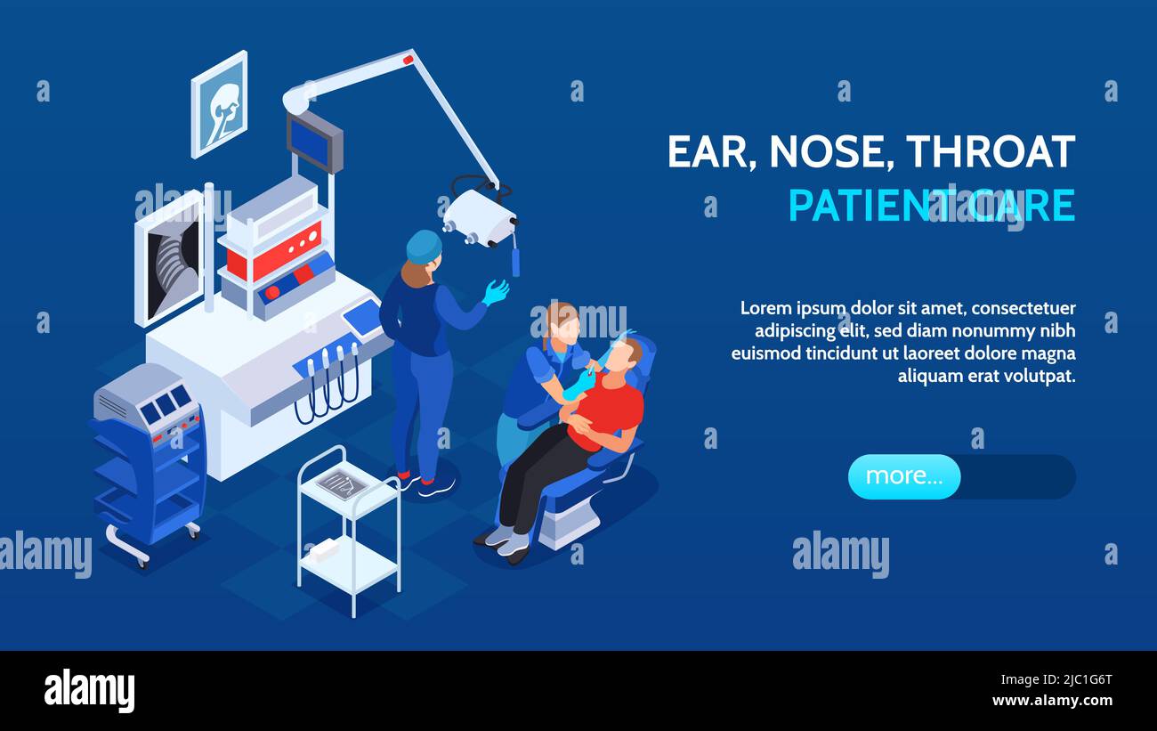 Isometric doctor ent horizontal banner with editable text slider more ...