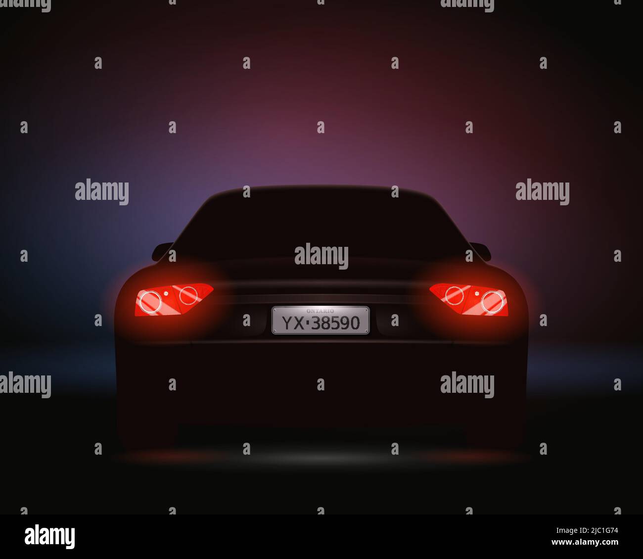 Realistic car number headlights night composition with rear view of ...