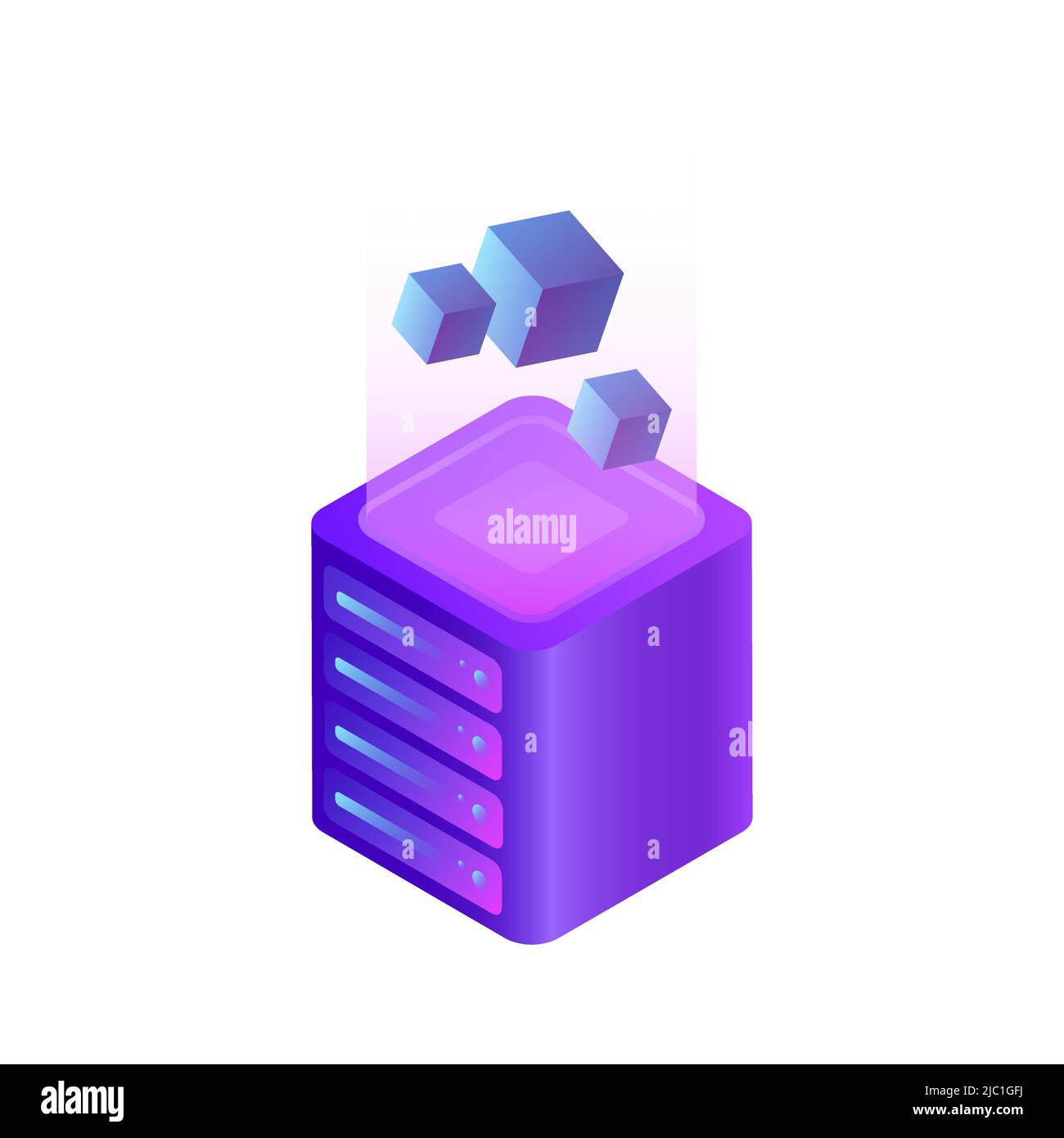 Violet 3D Cube with a Ray of Light and Flying Cubes. Decorative ...