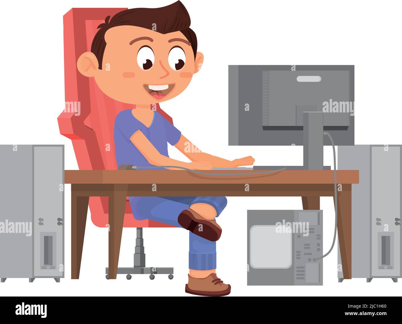 Happy boy playing on computer. Cartoon gamer character Stock Vector ...