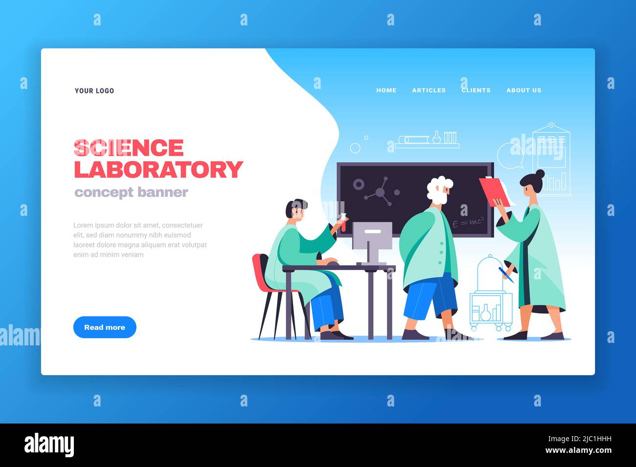 Science laboratory research publications concept web page banner with ...