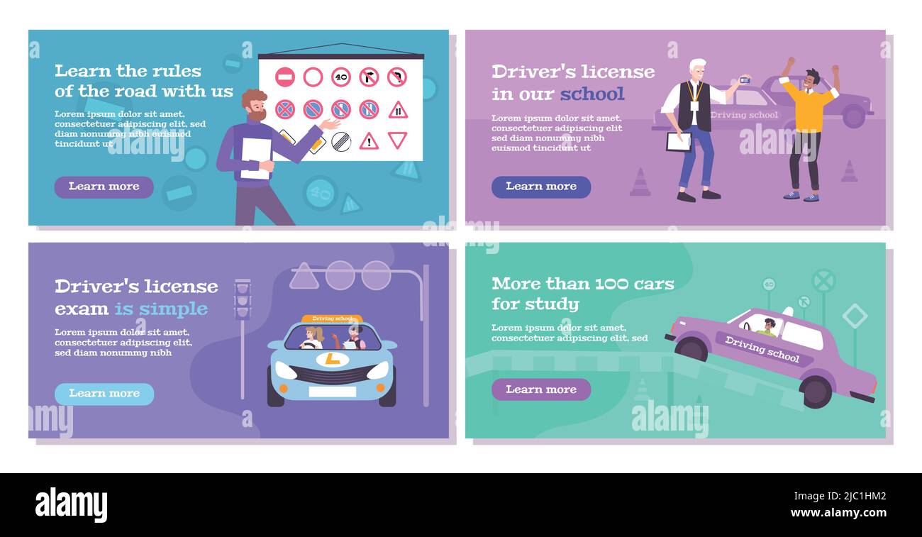 Driving school concept icons set with rules symbols flat isolated ...