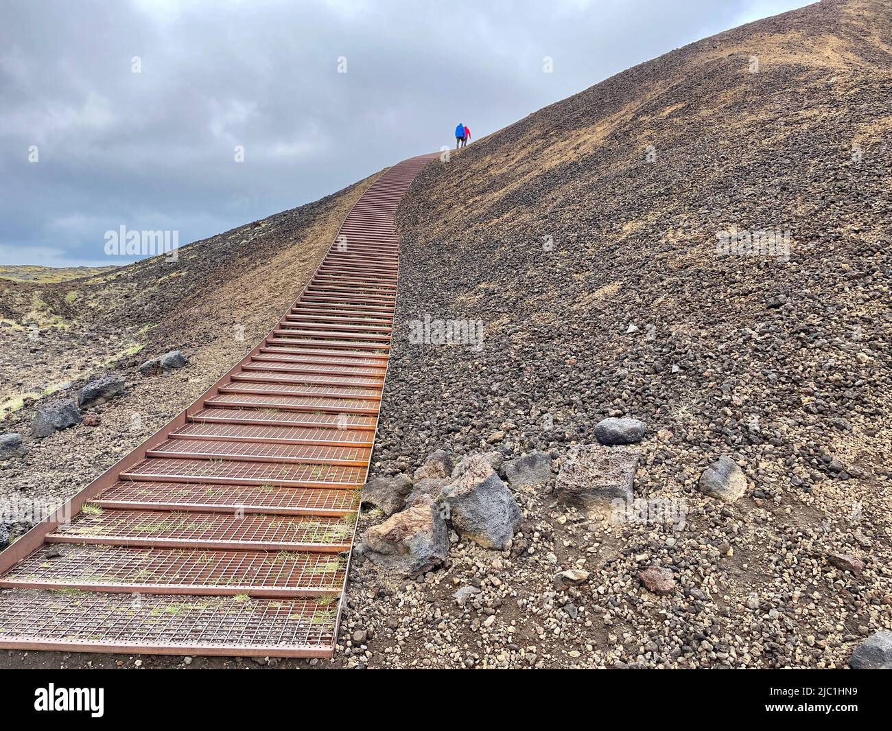 Stairs to crater Saxholl, Snaefellsnes Peninsula, Iceland. High quality ...
