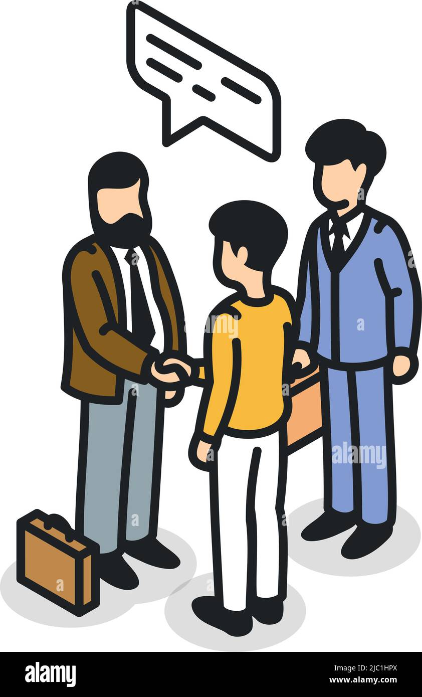 Work agreement icon. Isometric people shaking hands Stock Vector Image ...