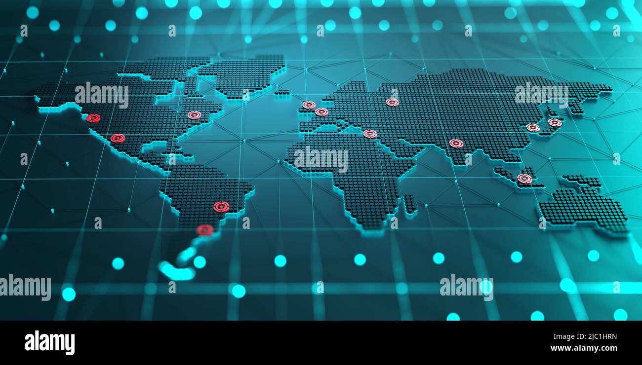 Technological innovation. Map of continents with points of largest ...