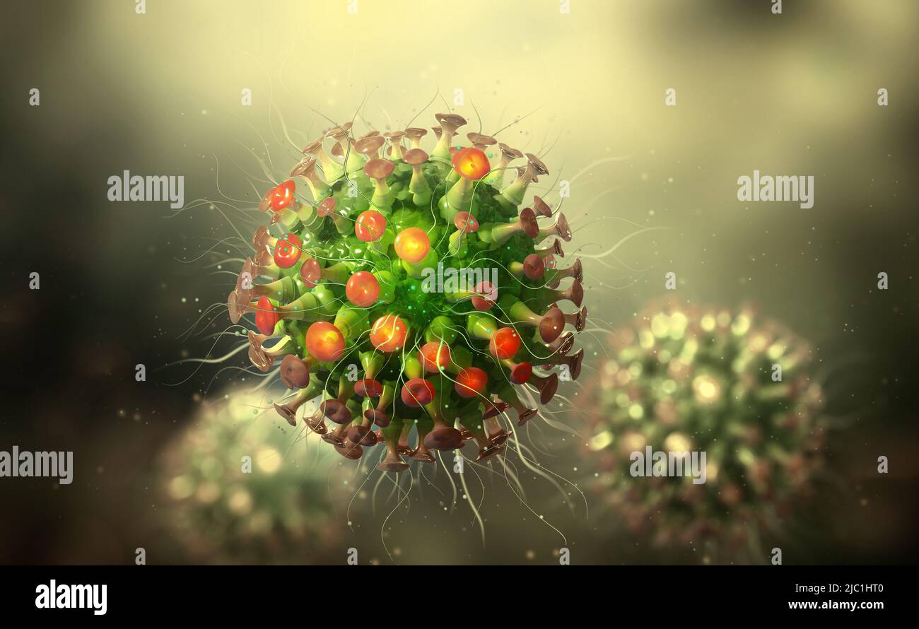 Viral mutations. Research of viral genome. Germ, virus, microbe ...