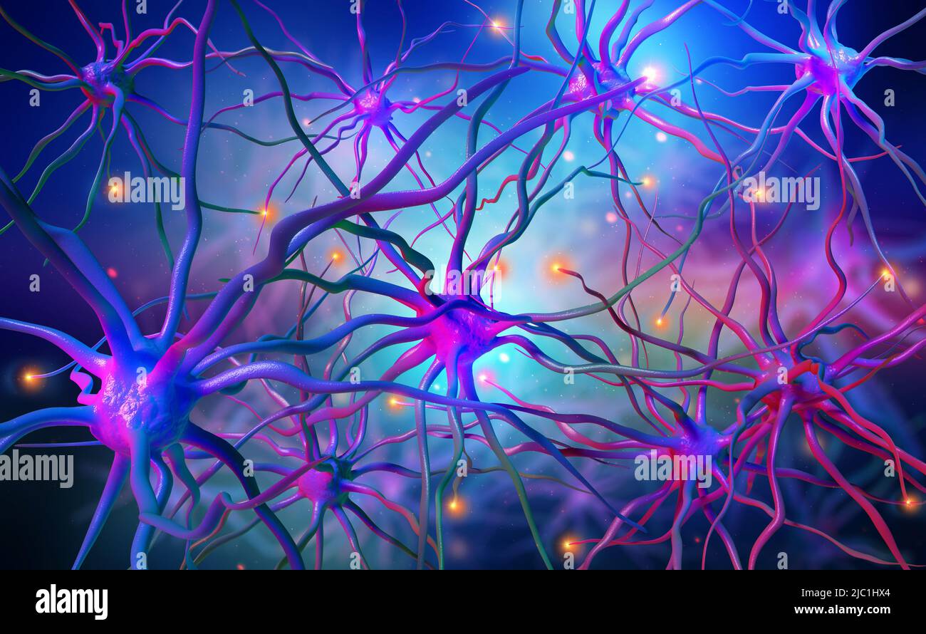 Neural networks of the human brain. 3d illustration of abstract nerve ...