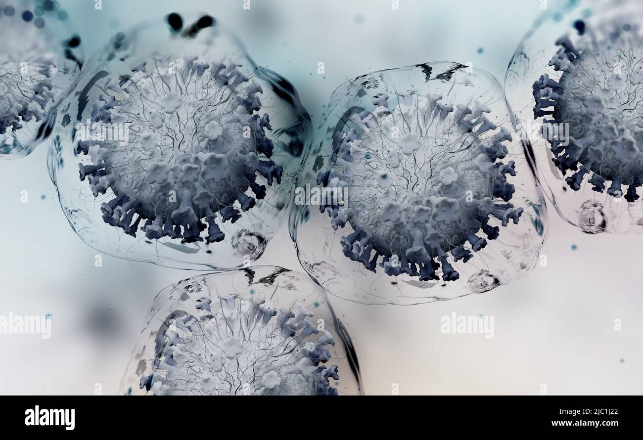 Virus inside cell. Replication and mutation of viruses. Macro 3D ...