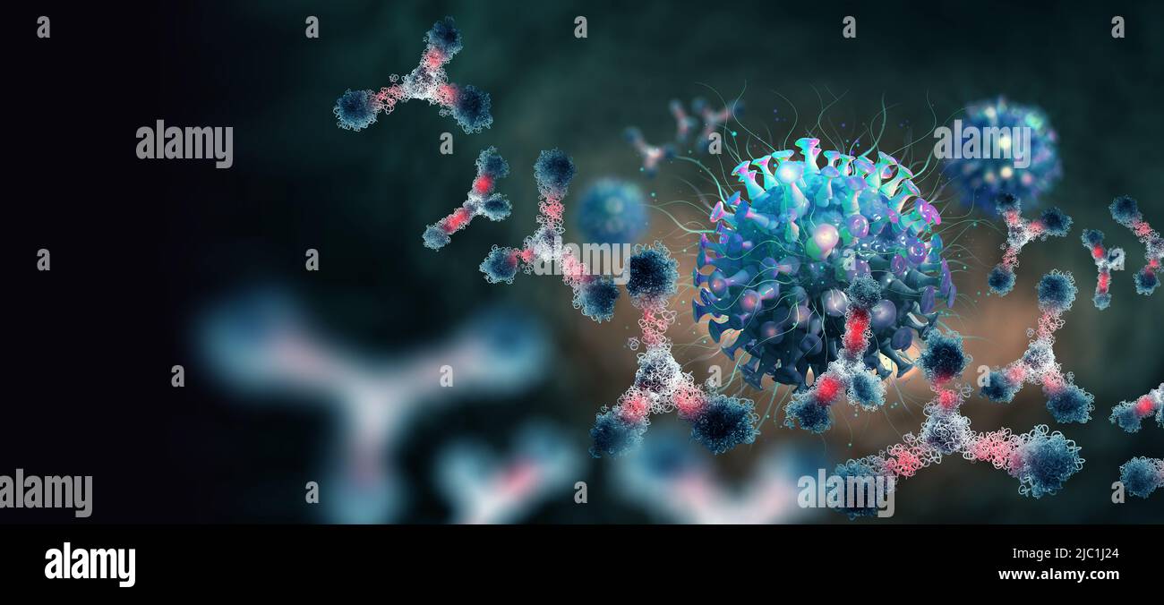 Virus under microscope. Antibodies and viral infection. Immune defense ...