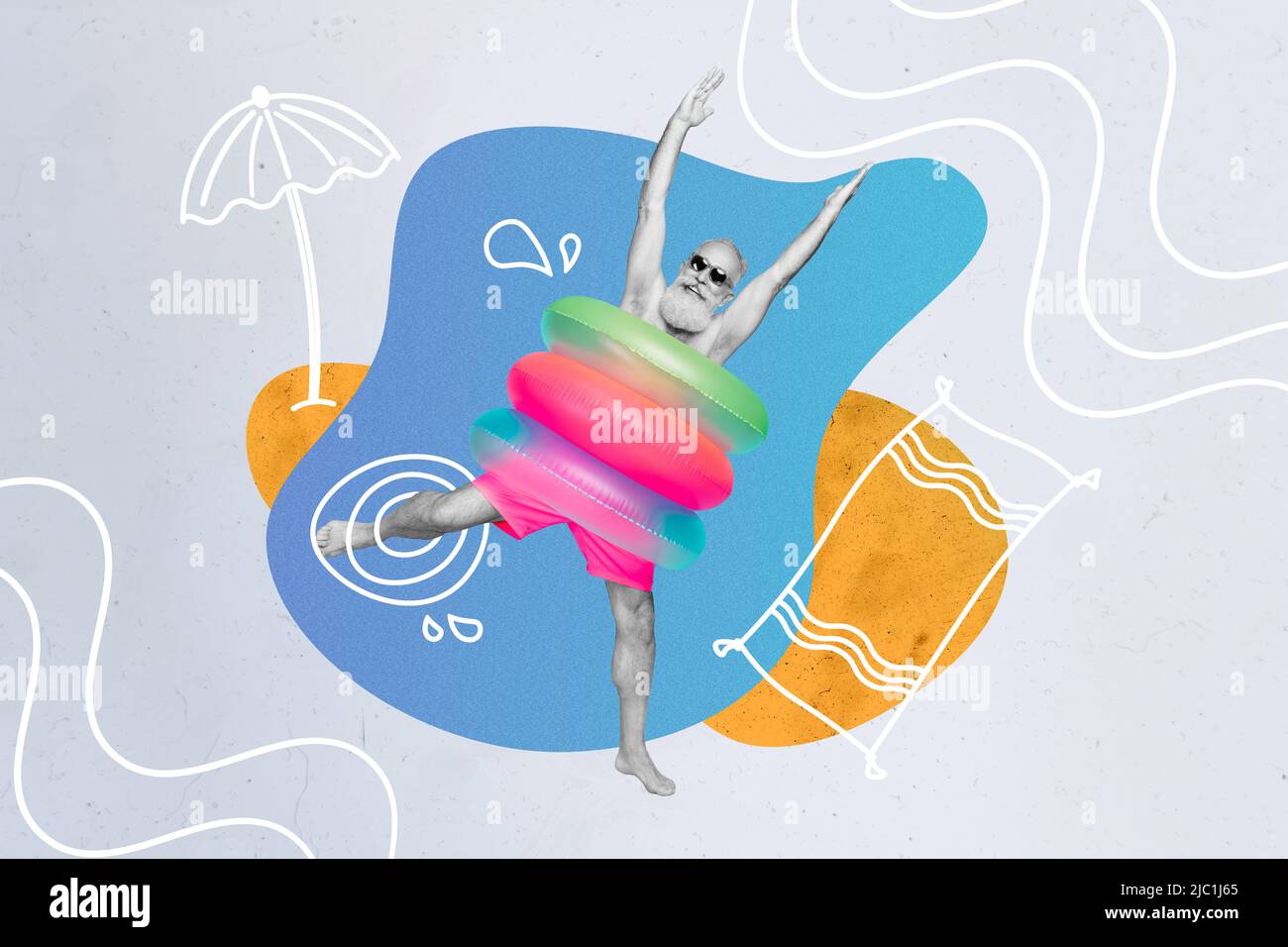 Composite collage portrait of excited overjoyed aged person wear ...