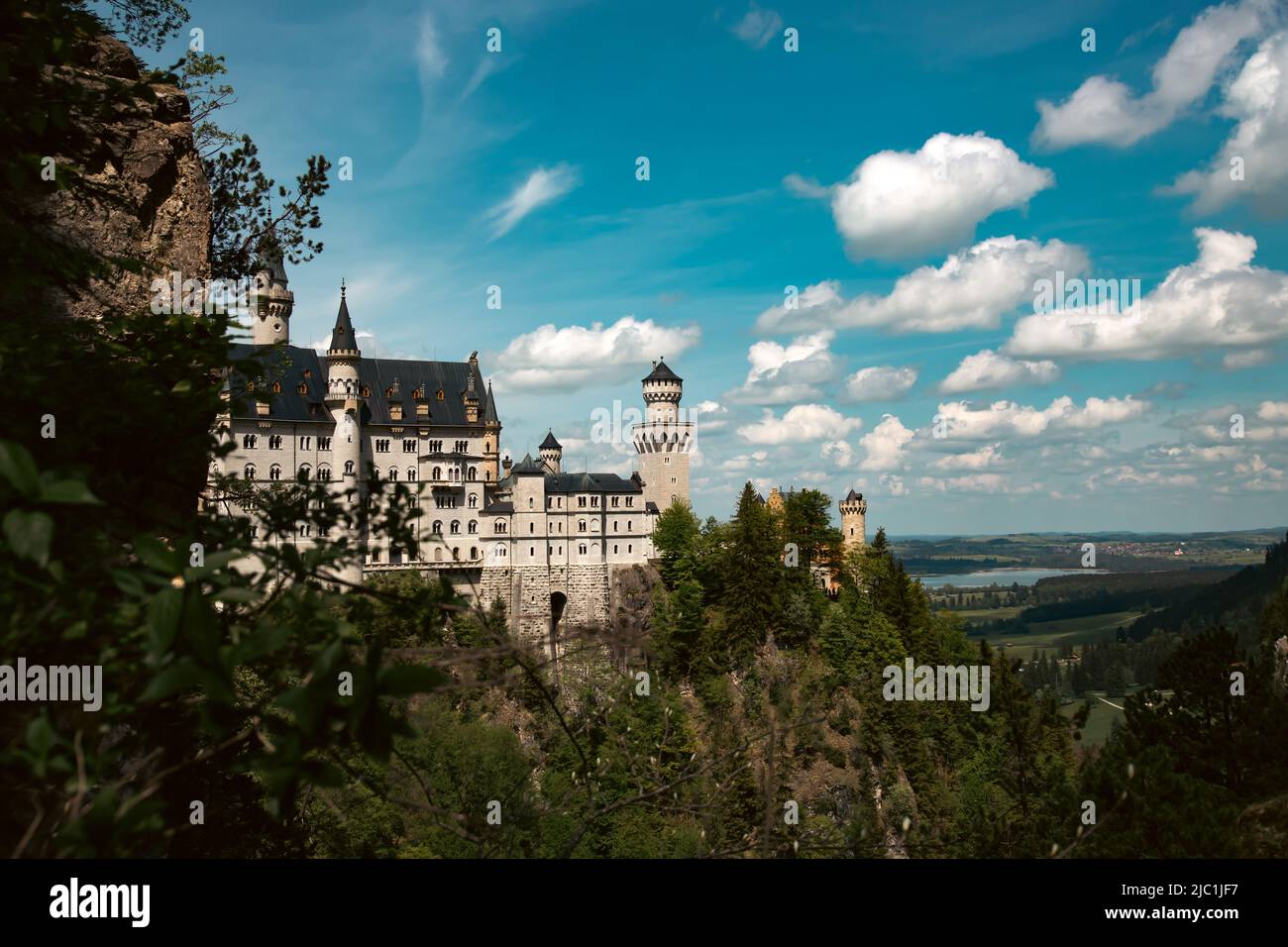 Picturesque spring landscape with the Neuschwanstein Castle, Germany ...