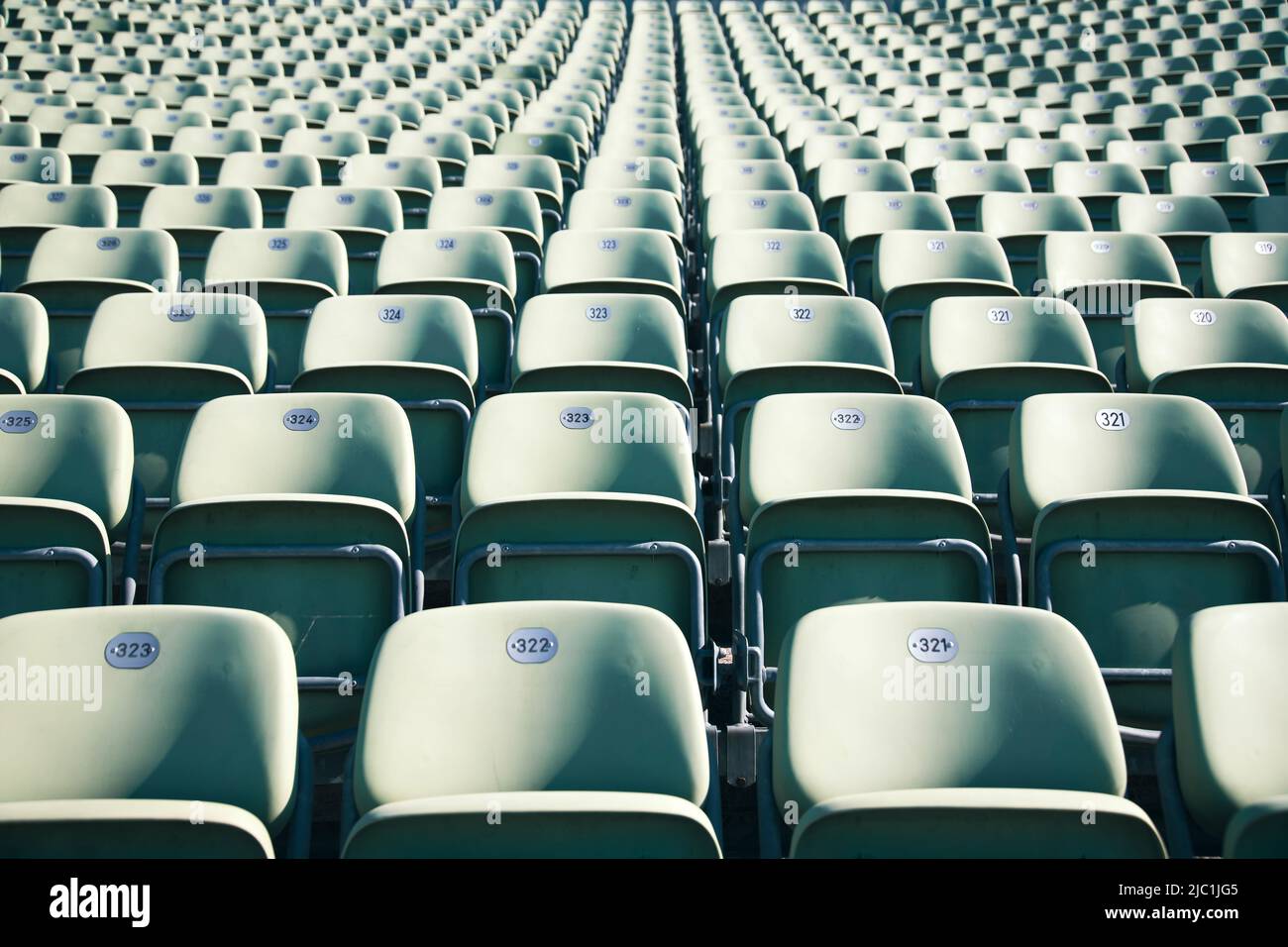 Empty chairs for audience on modern stadium arena or open air theatre ...