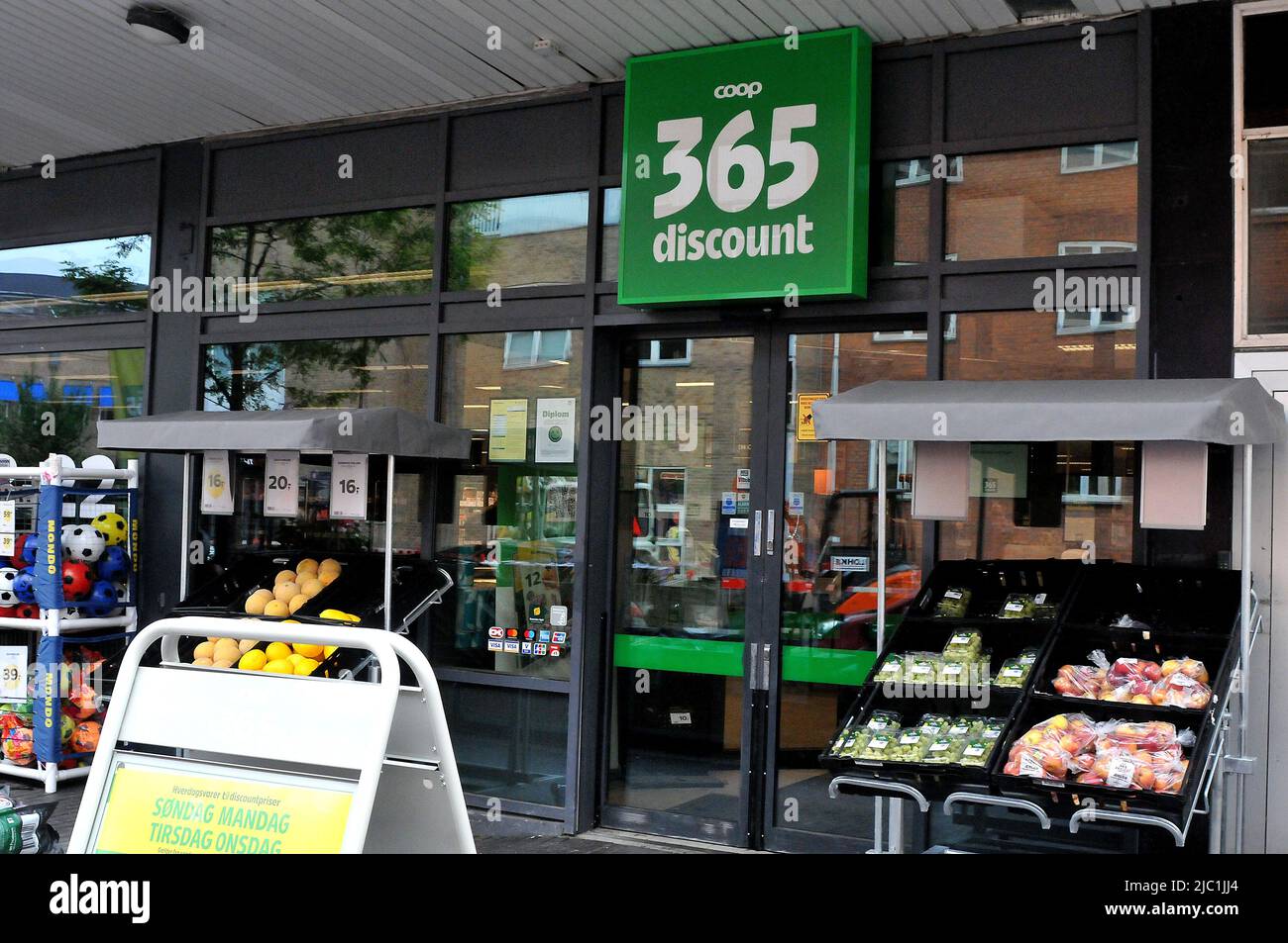 Copenhagen/Denmark/09 June 2022/.365 Discount grocery store in danish ...