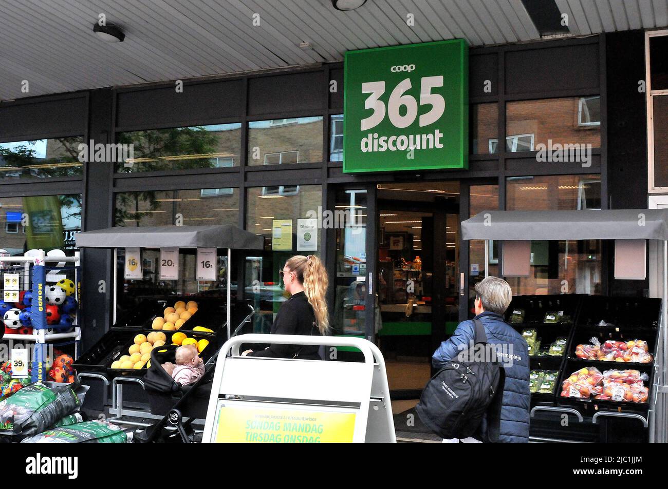 Copenhagen/Denmark/09 June 2022/.365 Discount grocery store in danish ...