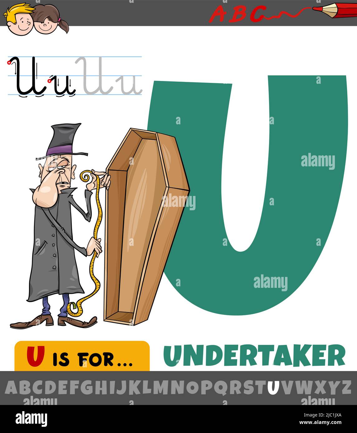 Educational cartoon illustration of letter U from alphabet with ...