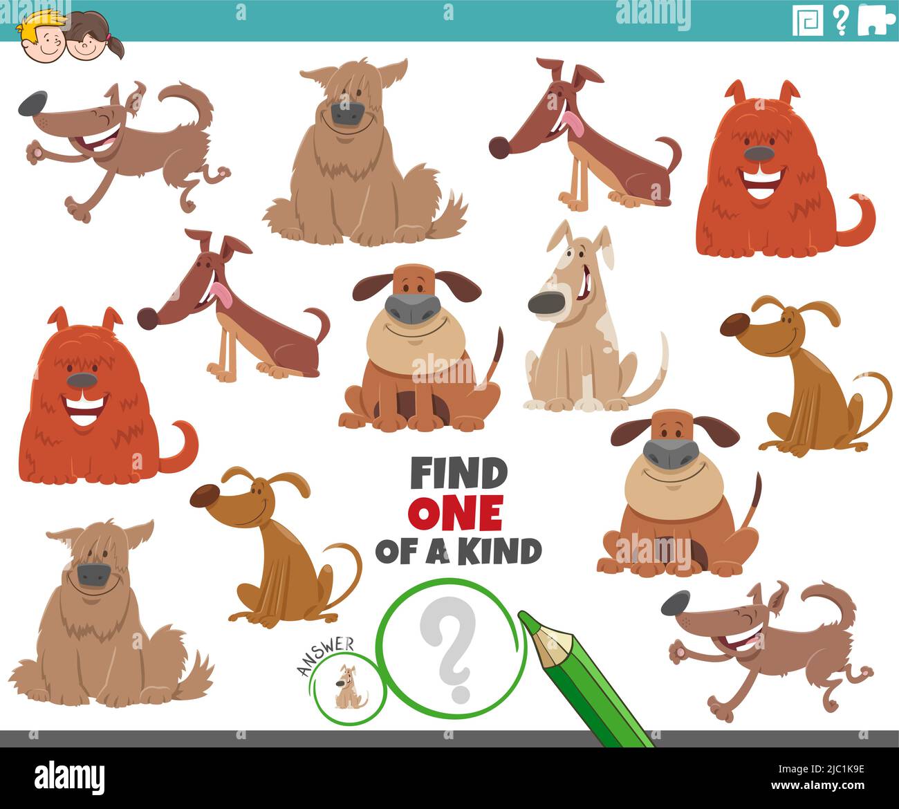 Cartoon illustration of find one of a kind picture educational game ...