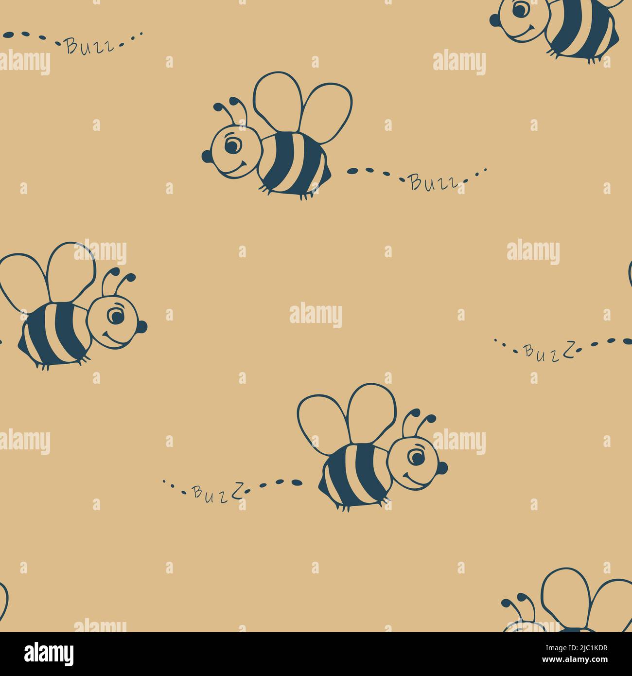 Seamless vector pattern with cute bumblebees on yellow background. Fun ...