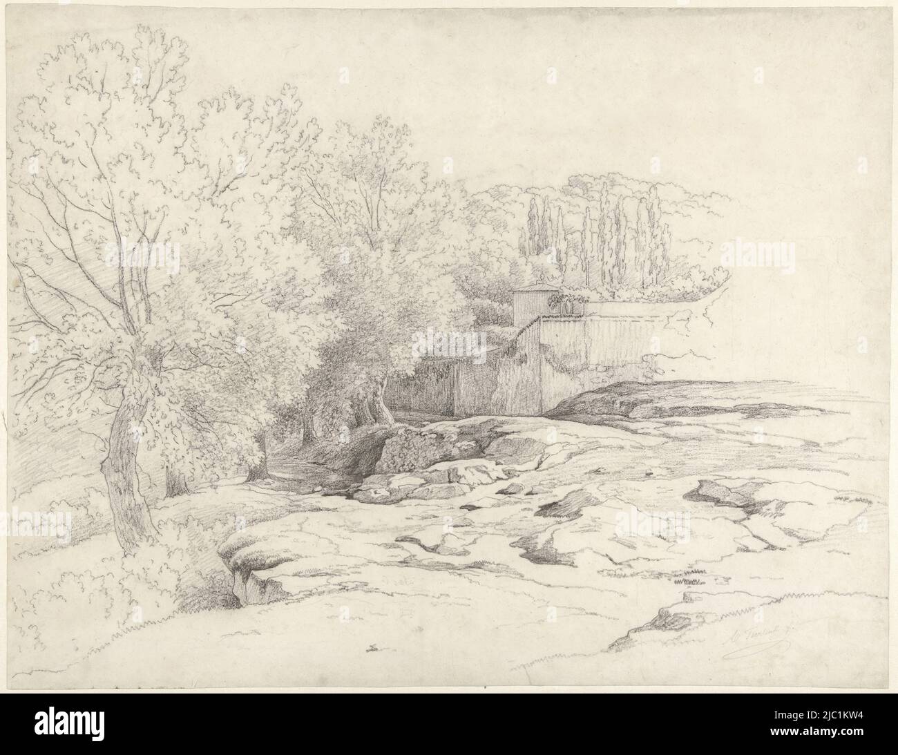 Landscape study with buildings, draughtsman: Abraham Teerlink, 1786 ...