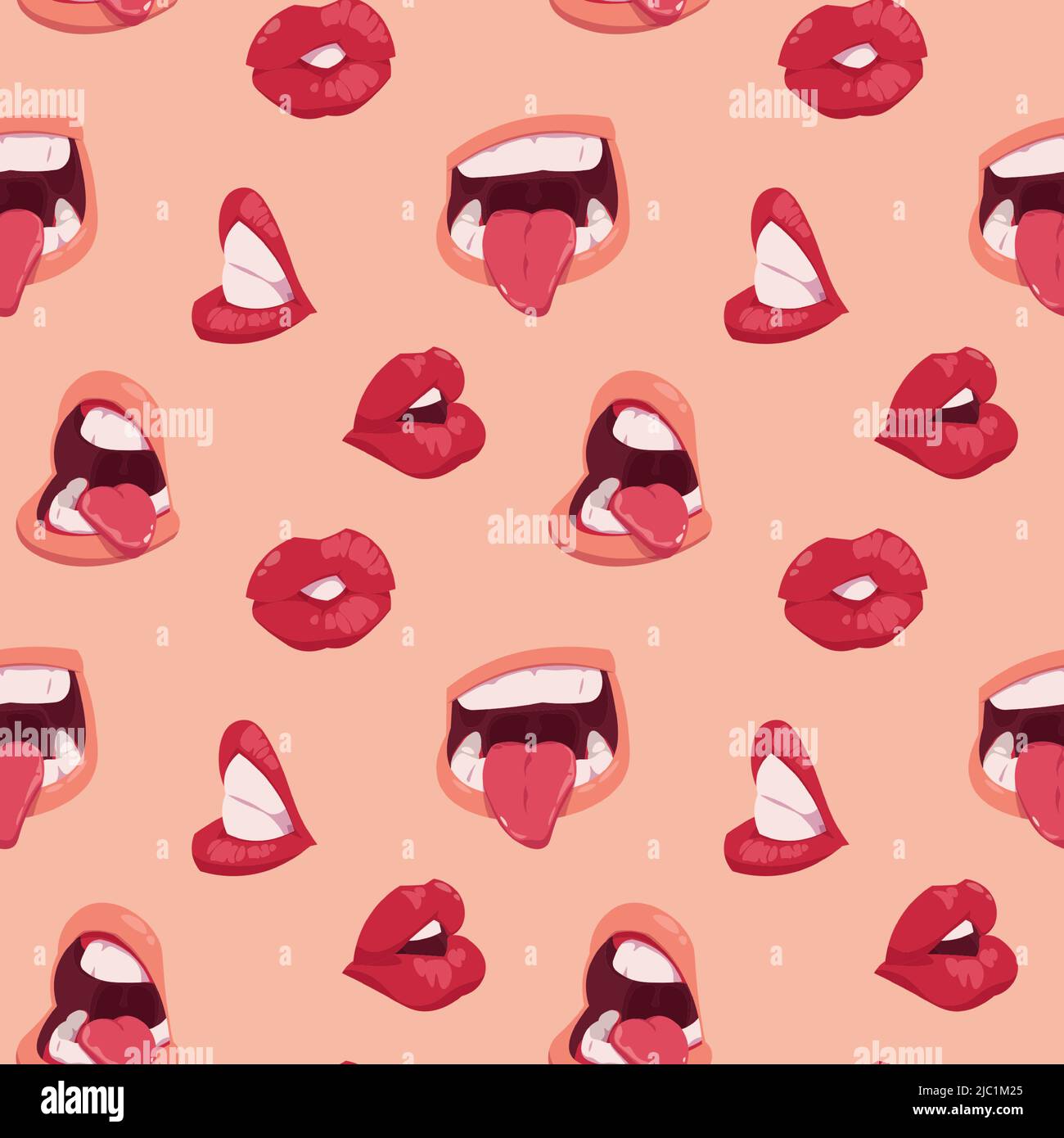 Cartoon mouth pattern. Seamless print of face expressions with opened ...