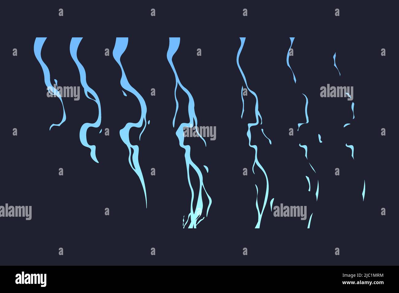 Lightning animation. Cartoon thunderbolt strike sprite frames for 2D game, electric ground ...