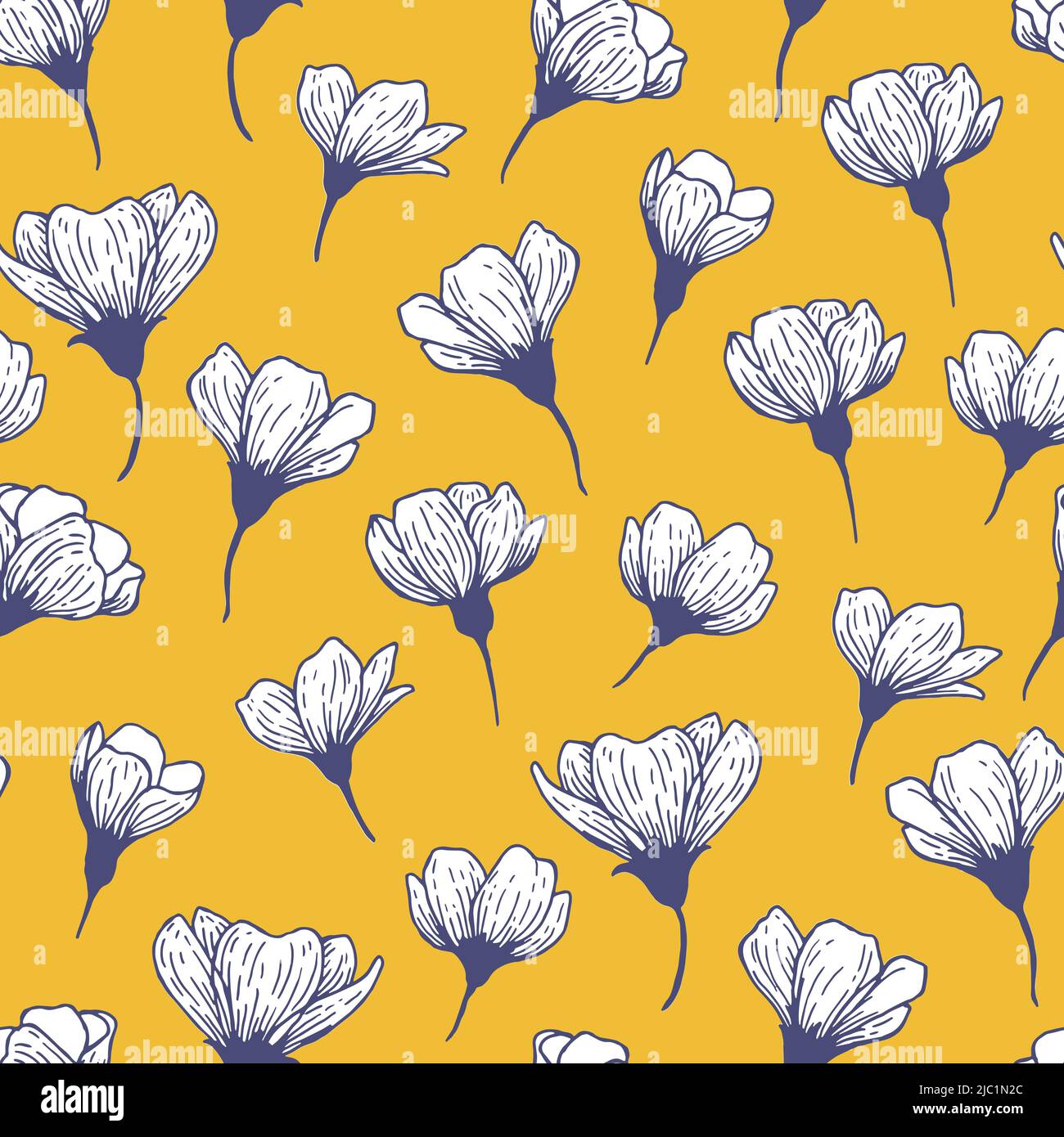 White flowers on yellow background seamless vector pattern Stock Vector ...